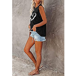 MAGICMK Women Summer Casual Sleeveless Tank Tops Crew Neck Graphic Basic Black Shirts (L, Black+White)