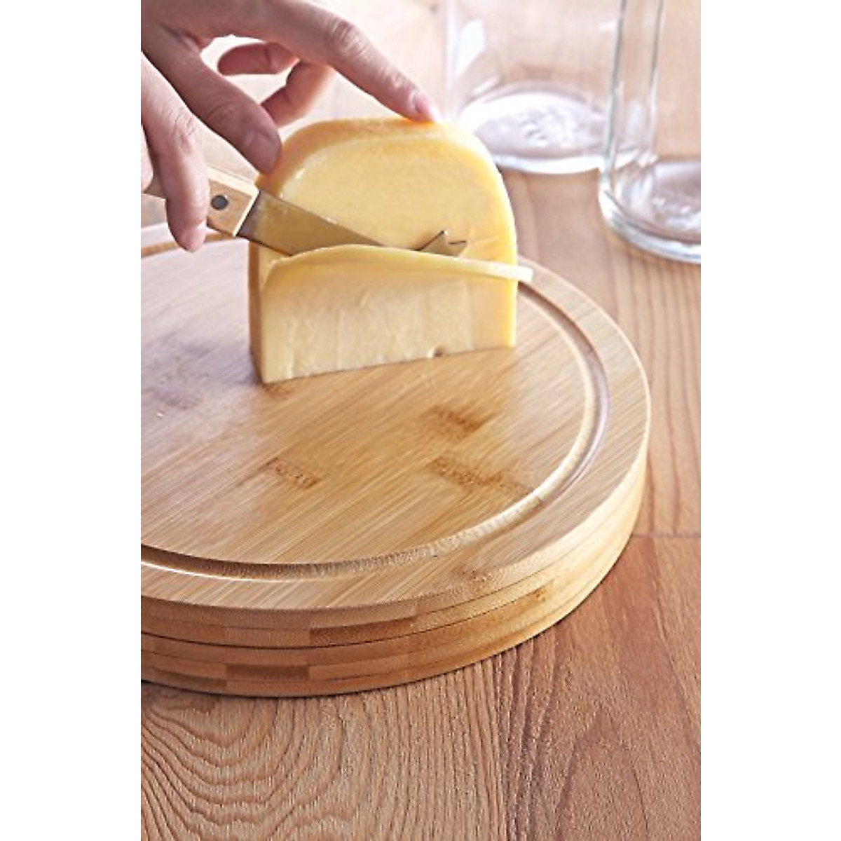 Juvale Cheese Board Set - Charcuterie Board and Cheese Tools, Cheese and Meat Board, Includes 1 Bamboo Cutting Board and 4 Piece Knife Tools, 10.2" x 10.2" x 1.5"