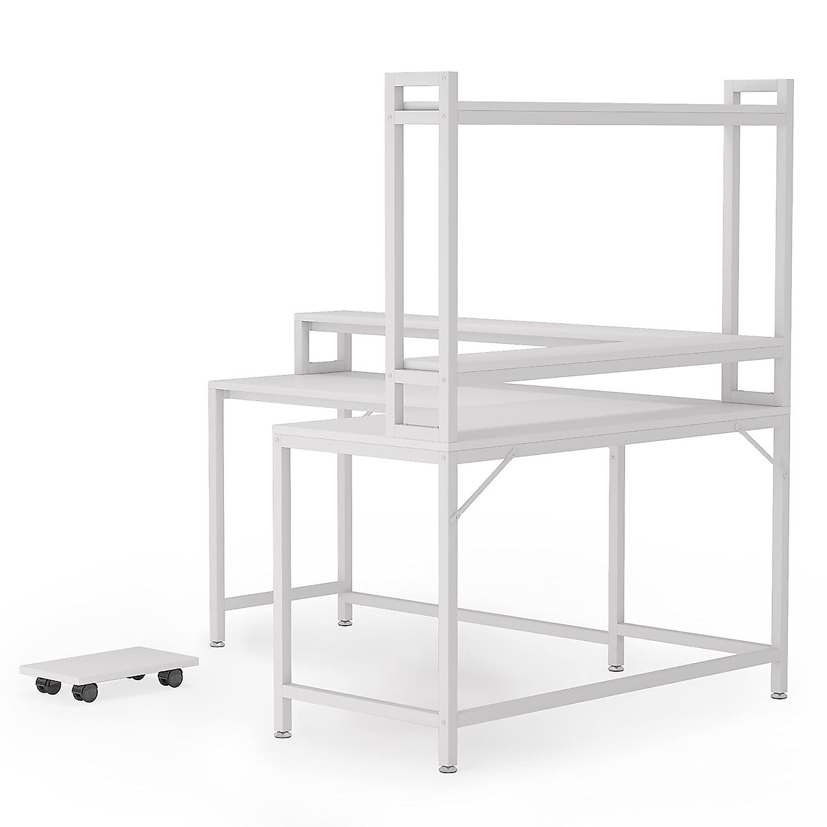 Tribesigns L Shaped Desk with Hutch and Monitor Stand, Corner Computer Desk Home Office Desk with Storage Shelf, Gaming Table Workstation,CPU Stand Included, (White&White)
