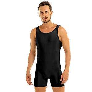iiniim Men's Sleeveless Vest Tank Top Stretchy Leotard Gymnastics Bodysuit Wrestling Singlet Uniform Jumpsuit Black XX-Large