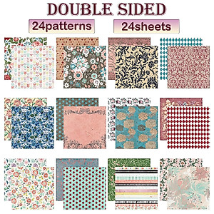 GLKTOPO Double-Sided Scrapbook Paper 12x12 Card Stock, Floral Patterned Scrapbooking Pack, Heavyweight Premium Printed Background, Theme Cardmaking Decor Craft for Art Project-24 Pages