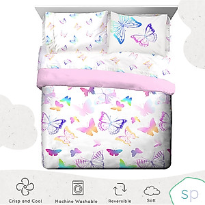 Saturday Park Ombre Butterflies Queen Bed Set - 7 Piece 100% Organic Cotton Bedding - GOTS & Oeko-TEX Certified