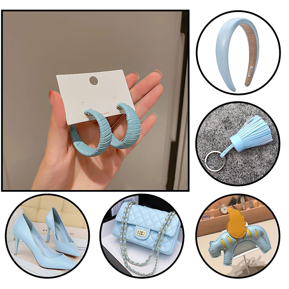 Picheng Smooth Solid Color Faux Leather Sheets 13.8"X53"(35cmX135cm),Soft Faux Leather Roll Very Suitable for Making Crafts,Leather Earrings, Bows,Sewing DIY Projects (Light Blue)