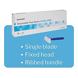McKesson Disposable Razors [24 Count] Prep Shaving Razor, Single Blade Double Edge, Stainless Steel Blade, For Men and Women, Bulk, Blue