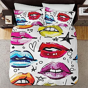 Duvet Cover King Size, Makeup Woman Sexy Love Bedding Set with Zipper Closure for Kids and Adults, Red Valentine Female Comforter Cover with 2 Pillow Shams for Bedroom Bed Decor