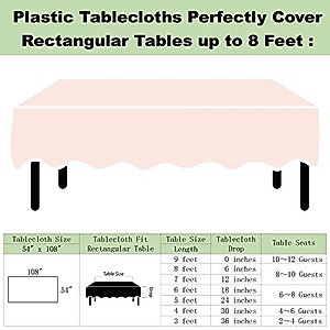 Plastic Light Pink Tablecloths 3 Pack Disposable Table Covers 54" x 108" Baby Pale Pink Table Cloths for Parties Bridal Shower Engagement Wedding Birthday, Fits 6 to 8 Foot Rectangle Tables