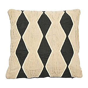 Creative Co-Op Cotton Pillow with Embroidery, Chambray Back