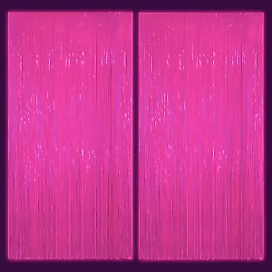 xo, Fetti Party Decorations Black Light Neon Pink Fringe Curtain - Set of 2 | Groovy Rave Bachelorette Party Supplies, Preppy Birthday Decor, Y2k Photo Booth, Baby Shower Backdrop