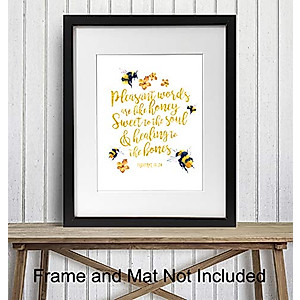 Honey Bee Decor - Bee Wall Decor - Bee Wall Art - Inspirational Religious Wall Decor - Proverbs Bible Study - Christian Gifts for Women - Bible Verses Wall Decor - Spiritual Holy Scriptures Wall Art