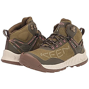 KEEN Women's NXIS Evo Mid Height Waterproof Fast Packing Hiking Boots, Olive Drab/Silver Birch, 8