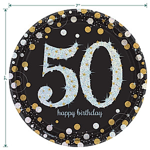 50th Birthday Party Supplies - Metallic Silver and Gold Dot Paper Dessert Plates and Napkins (Serves 16)