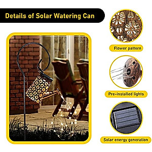 Solar Lights Outdoor Waterproof, Solar Watering Can Lights Garden Decor, Retro Metal Hanging Solar Lantern with String Lights, Outdoor Decorations for Porch Lawn Driveway Backyard Pathway（2 Pack）