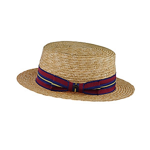 NYFASHION101 Unisex Grosgrain Ribbon Straw Skimmer Boater Hat, Multicolored Striped