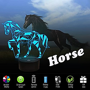 FULLOSUN Night Lights for Kids Horse Illusion 3D Night Light Bedside Lamp 16 Colors Changing with Remote Control Best Birthday Gifts for Child Baby Boy and Girl