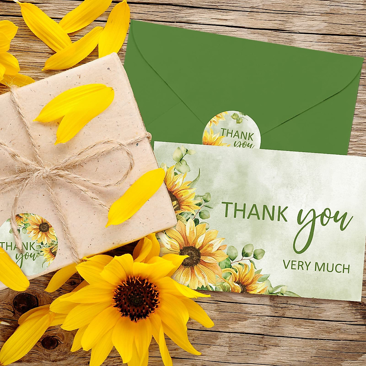 Whaline Sunflower Thank You Cards Bulk 30 Pack Watercolor Thank You Note Cards with Matching Seal Stickers Envelopes Spring Summer Floral Greeting Cards for Baby Shower Wedding Bridal Birthday Party