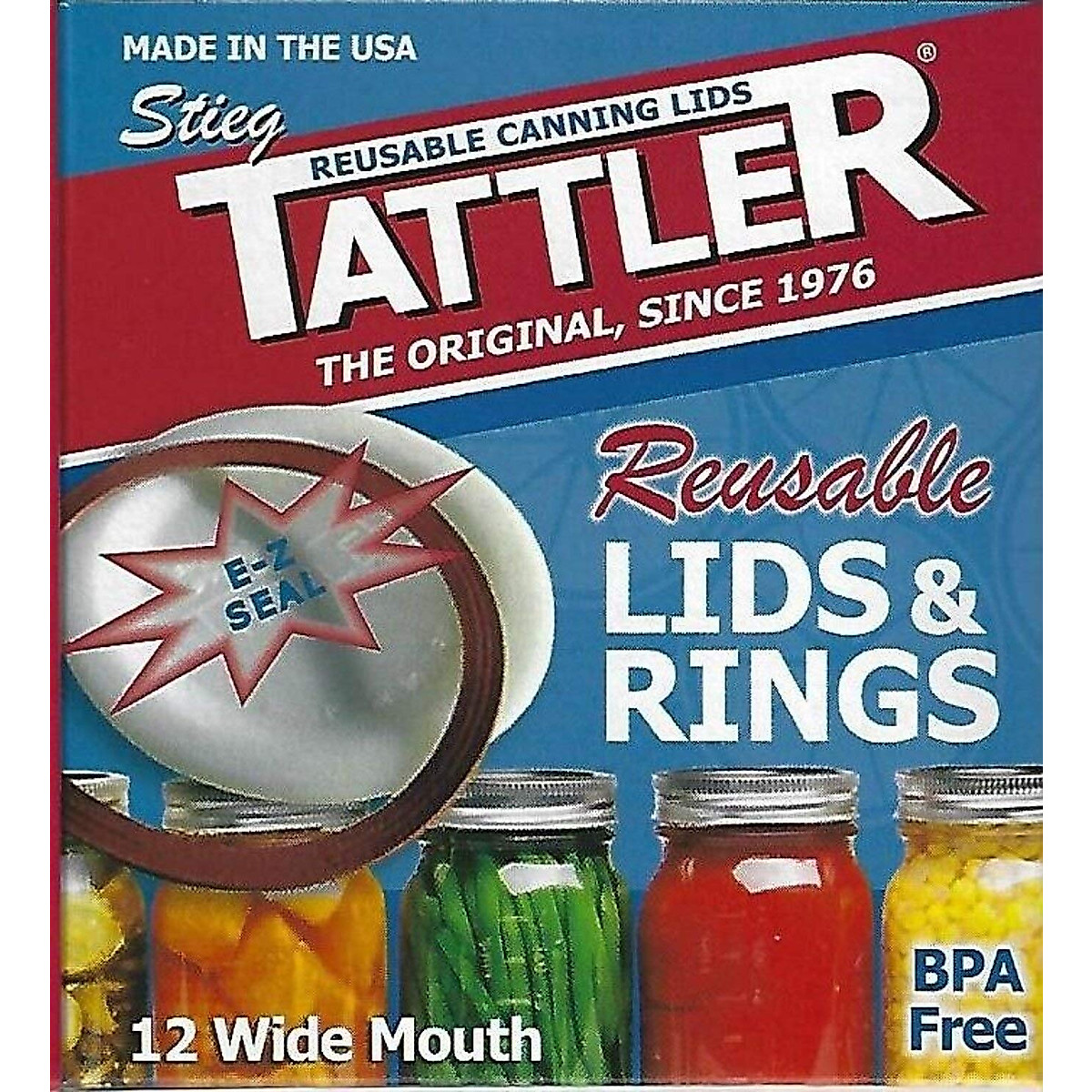 Authentic Tattler E-Z Seal Reusable Canning Lids - Wide Mouth - 1 Dozen (12) Plastic Lid/Rubber Ring - MADE IN THE USA!