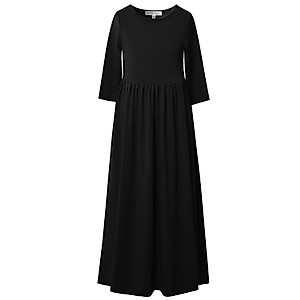 Perfashion Girls Black Maxi Dress with Pockets for Kids Pleated Casual Crew Neck Cotton Long Dresses
