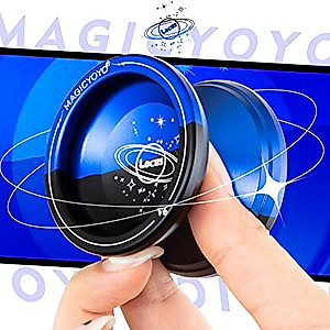 MAGICYOYO Responsive V6 Black Blue Aluminum YoYo for Kids Beginner Learner with 1 Yoyo Storage Bag, 1 Unresponsive Bearing Kit, 12 Yoyo Strings