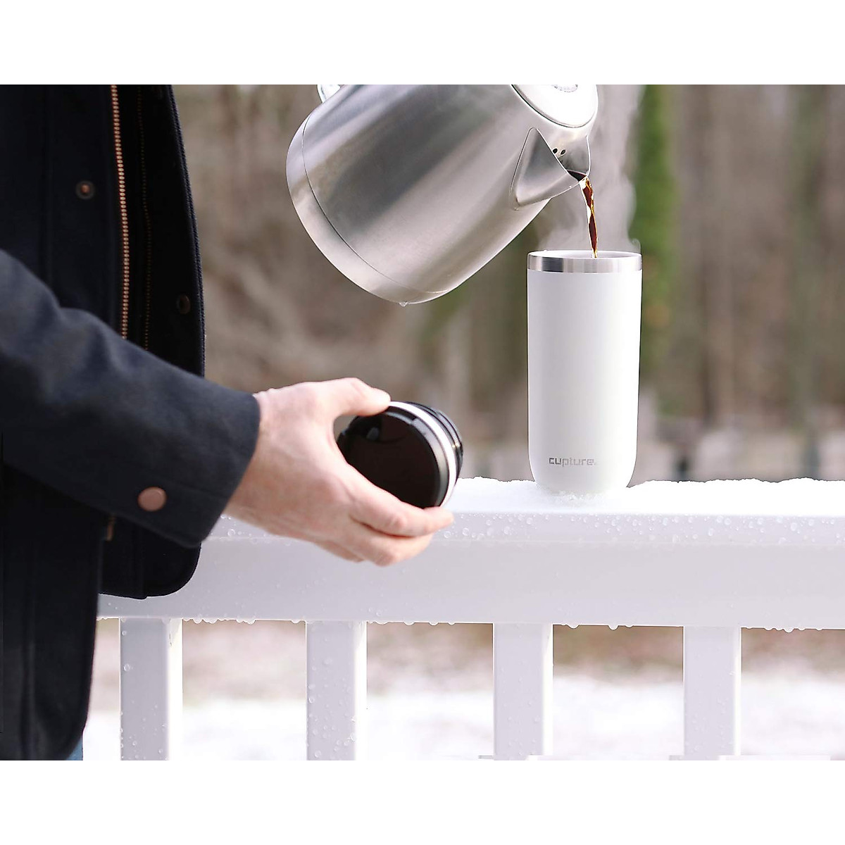 Cupture TWIST-TOP Vacuum-Insulated Stainless Steel Travel Mug, 16 oz, Winter White