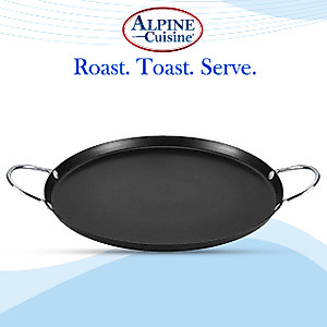 Alpine Cuisine Nonstick Round Paella Pan, 13-Inch, Black Carbon Steel, Oven Safe, Non-Magnetic