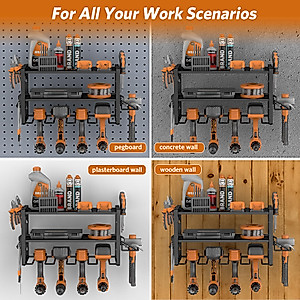 satiarep Power Tool Organizer Wall Mount,Power Drill Tool Holder,Tool Organizers and Storage for Workshop,Garage,Heavy Duty Metal Power Tool Storage Rack,4 Drill Holders,3 layers,Black