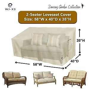 WJ-X3 2-Seater Outdoor Loveseat Covers, Heavy Duty Patio Couch Covers, Patio Sofa Covers Waterproof, High Wind Resistant Design for Outdoor Furniture Cover, 58W x 40D x 35H, Beige