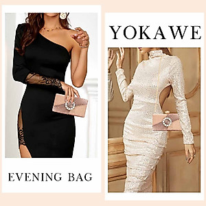 Yokawe Women Evening Bag Glitter Pleated Clutch Purse Rhinestone Handbags for Bridal Wedding Prom Party (Champagne)