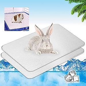 Oziyrnka 2pcs Rabbit Cooling Pad, Rabbit Cooling Mat Stay Cool Summer, Aluminum Rabbit Cooling, Bunny Cooling Pad Bite Resistance, Bunny Cooling Mat Keep Rabbit Cool, Self Cooling Mat for Small Pets.