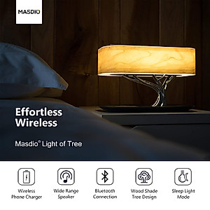 AMPULLA Masdio by Ampulla Bedside Lamp with Bluetooth Speaker and Wireless Charger, Table Lamp Desk Lamp with Sleep Mode Stepless Dimming