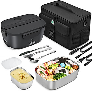 STN Heated Lunch Boxes For Adults,Efficient Electric Lunch Box Set with Removable 304 SS Container (1.5L+ 0.45L),10L Insulated Bags,Big Cutlery Set for 12v 24v 110v