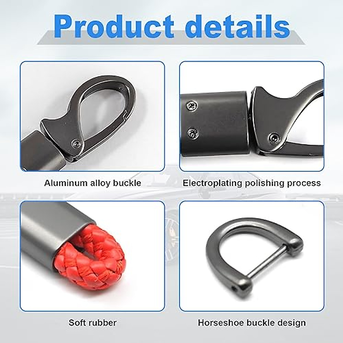 Augeny 2PCS Car Key Fob Keychains, 360 Degrees Rotatable Leather Keys Chain Holder with Anti-Lost D-Ring, Universal Sturdy Metal Key Chains with Screwdriver for Women and Men （Red）
