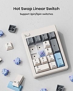 Kisnt Wireless Mechanical Number Pad, Bluetooth 5.0&2.4G Wireless Dual Mode Hot Swappable Numeric Keypad,17 Keys Gasket Numpad, Ten-Key with PBT Keycaps for Laptop/PC/TKL Keyboards(Linear Switch)
