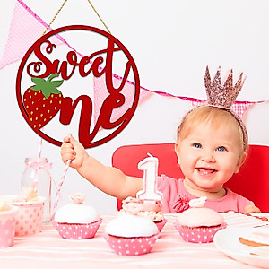 Strawberry Party Decorations Sweet One Birthday Sign for First Birthday Wood Sign Cutout Centerpieces for Baby Girls Summer Fruit Baby Milestone Cake Smash Photo Props Baby Shower Supplies