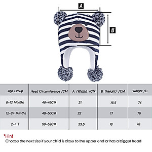 LANGZHEN Toddler Kids Infant Winter Hat,Earflap Knit Warm Cap Fleece Lined Beanie for Baby Boys (Bear -Navy Stripe, S(46-48CM/18.11"-18.9"))