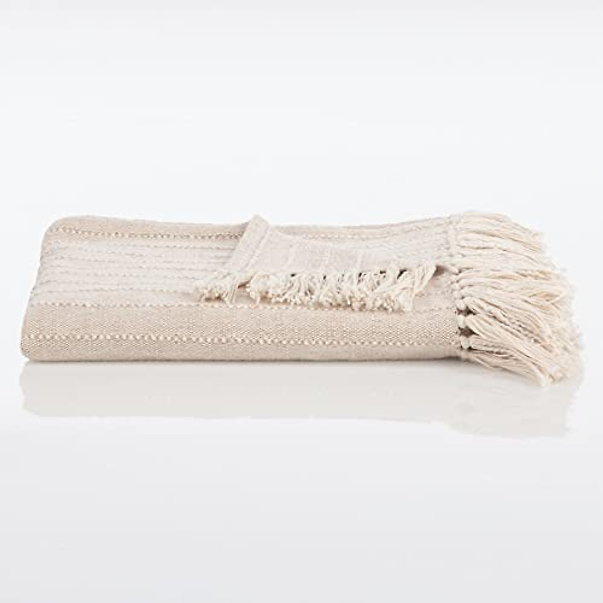 Nate Home by Nate Berkus Lightweight Textured Weave Cotton Throw Blanket | with Fringe Detail, Breathable, All-Season Decoration for Bedding from mDesign - 50" x 60", Natural (Tan)