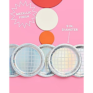 xo, Fetti Disco Ball Paper Plates - 25 pk, 9" | Bachelorette Party Decorations, Last Disco, Space Cowboy Birthday Party, 70s Groovy Party