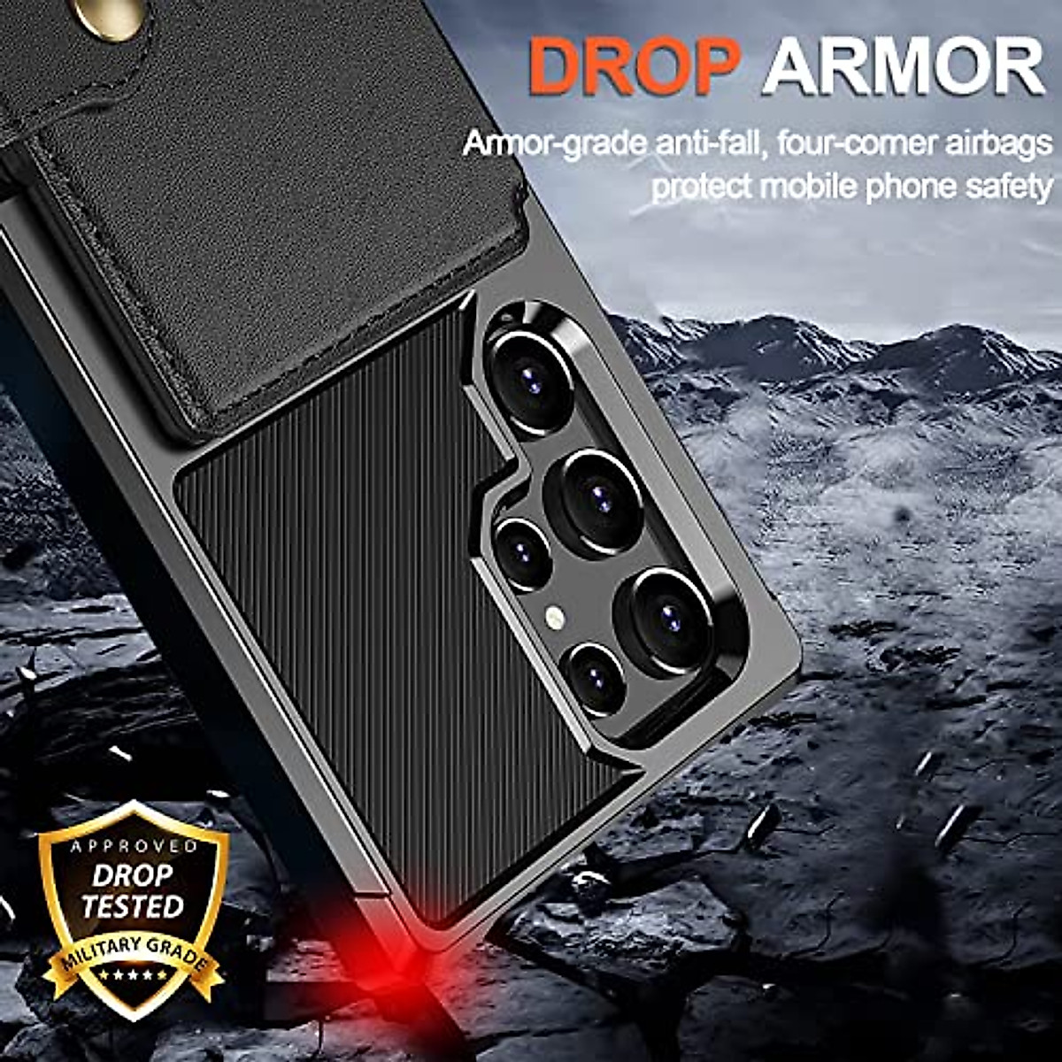 GooseBox for Galaxy S22 Ultra Case with Card Holder, Magnetic Car Mount [RFID Blocking] Shock-Resistant Soft TPU + Leather Double Layers Protection Wallet Case for Galaxy S22 Ultra 2022(Black)