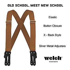 Welch, WK-7854X-LEF-PAL, Work Suspenders for Men and Women - Button on Pants, 2-inch wide Elastic, Adjustable Strap, X-Back Design, for Suit, Underclothing, Jeans, Pants, and Trousers, Size X-Large