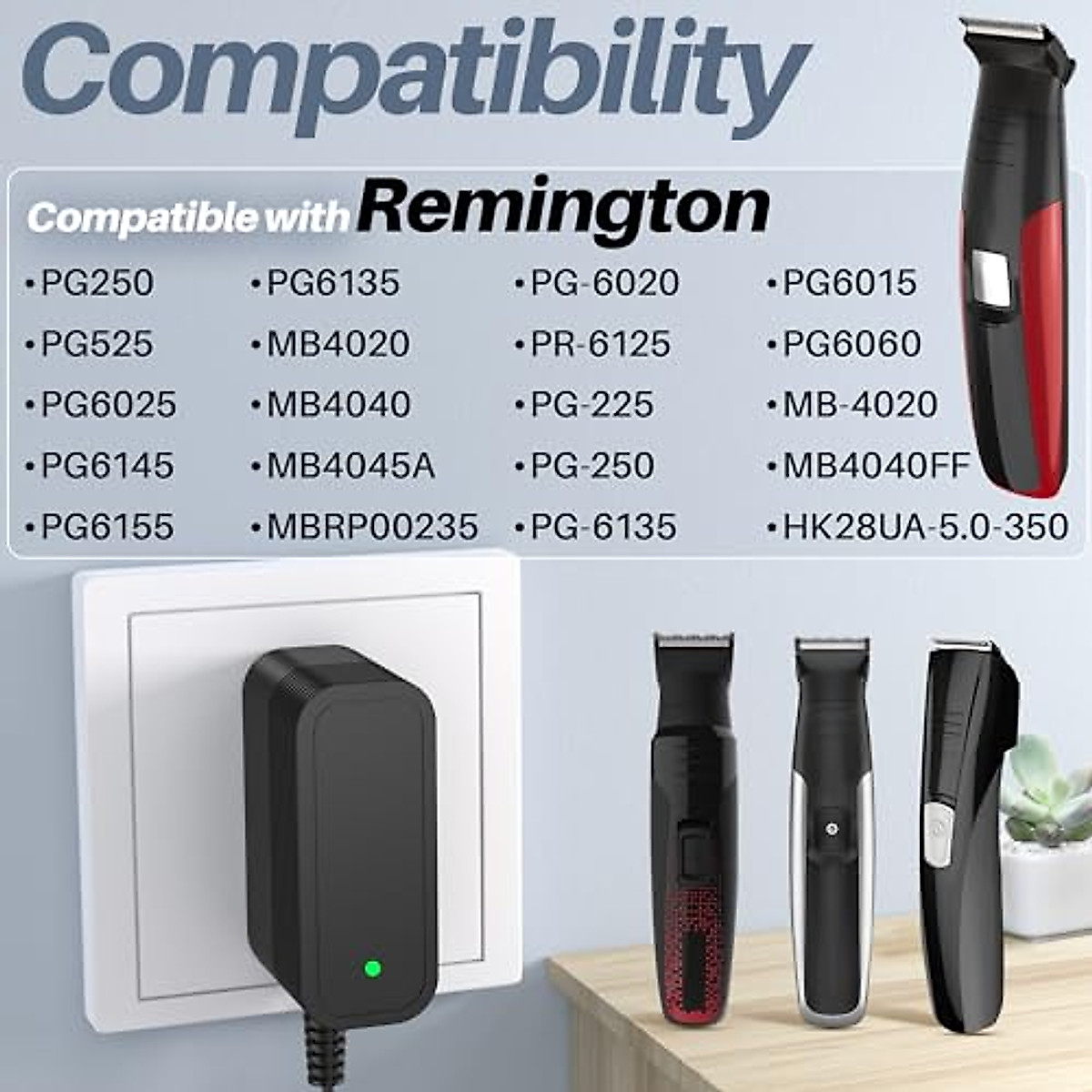 5 V Power Supply for Remington Shaver Charger Cord for Remington Beard Trimmer PG6025 PG250 PG525 PG6145 PG6155 PG6135 PG6015 PG6060 MB4040 MB4045 Shaver for Men Charger for Remington Replacement