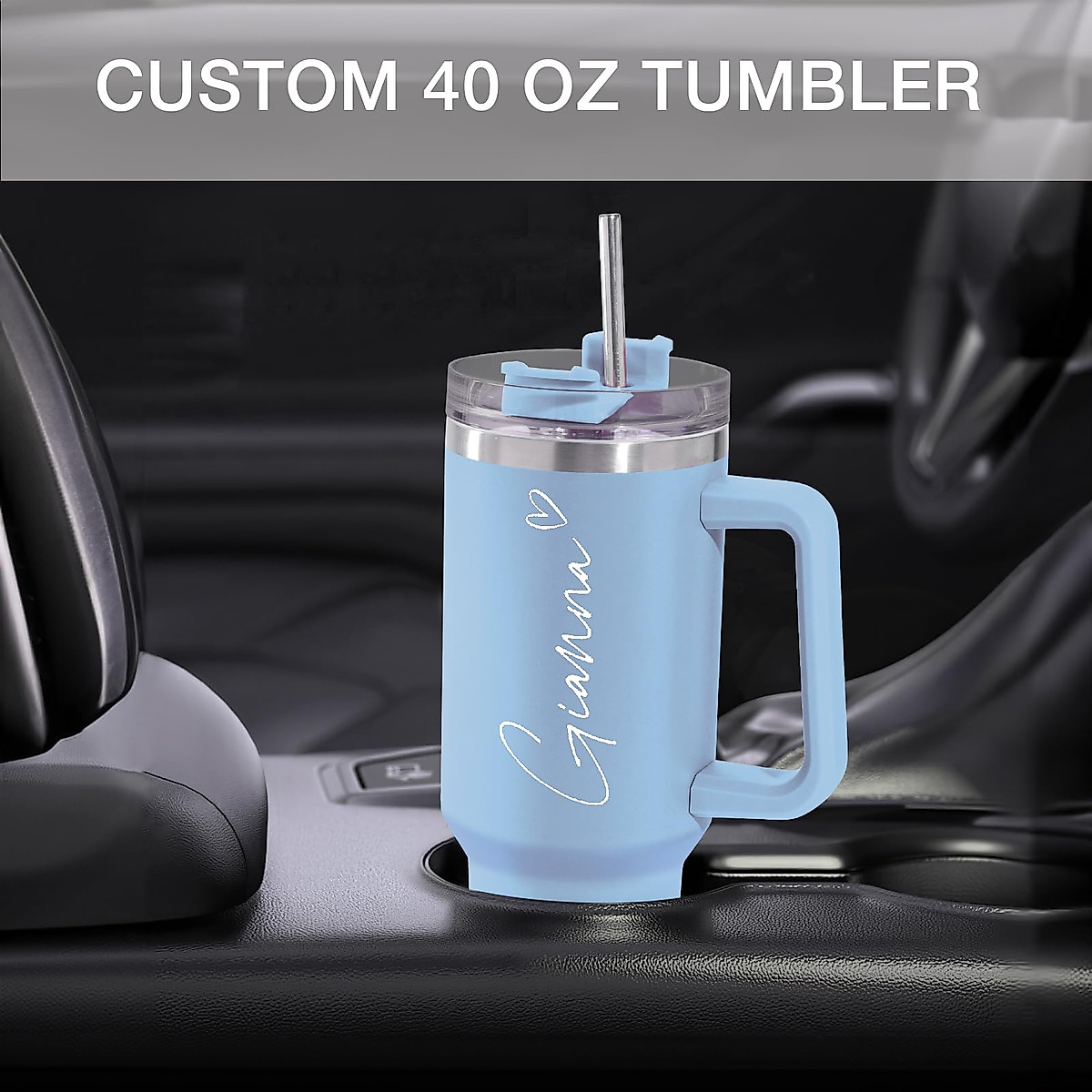 Ships Next Day,40 oz Tumbler with Handle and Straw,Custom Stainless Steel Insulated Tumbler with Name Travel Coffee Mug Personalized Christmas Gifts for Women