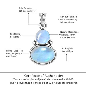 JEWELOPORIUM 925 Sterling Silver Pendant for Women White Natural Rainbow Moonstone Gemstone Vintage Silver Pendant Necklace Halloween - Gift Solitaire Jewelry