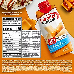 Premier Protein Shake| Variety Pack of Chocolate, Vanilla, Caramel, Cafe Latte, Strawberries |30g Protein, 1g Sugar, 24 Vitamins & Minerals, Nutrients to Support Immune Health | - 11 Fl Oz Pack of 7 | Plus Canned Water to Help you stay Hydrated - Limited