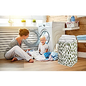 Sanjiaofen 2 pack 75L Large Laundry Basket Green Laundry Hamper With Extended Handles, Freestanding Waterproof Clothes Hamper for Boys,Kids woodland decor, Nersery,Bedroom, Bathroom.(Green tree)