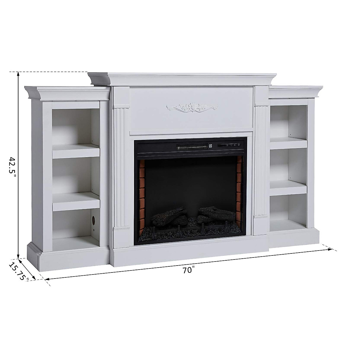 HOMCOM 70" W x 15.75" H Electric Fireplace Mantel TV Stand, Media Console Center Cabinet with 6 Shelves and Remote Control, Cream White