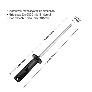 SHARPAL 119N Diamond Solid Sharpening Steel Knife Blade Sharpener Honing Rod Professional Kitchen Chef Stick