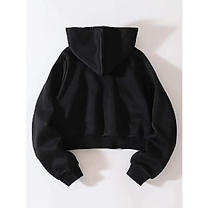 LOFAAC Women Fleece Full Zip Up Cropped Hoodie Sweatshirt 90s Long Sleeve Drawstring Hooded Crop Jacket Top(L,US,Women,Black)