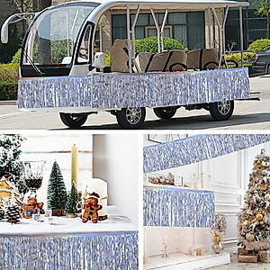 YUKL Laser Silver Christmas Decorations Tinsel Garland Parade Float Decorations for Trailer 4Pack 12FT Christmas Party Decor Ceiling Fringe Banner Silver Backdrop for Streamers Party Decorations