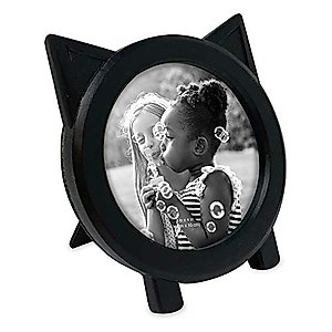 Isaac Jacobs 4x4 Round Resin Sentiment Cat Picture Frame with Ears, Photo Tabletop & Wall Display Hanging Display & Home Décor (Black)