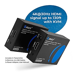 OREI KVM 4K HDMI Extender Balun Over Single CAT6/7 Ethernet Cable 4K,30Hz Upto 130 Feet - 2 USB 1.1 Ports, Supports Keyboard and Mouse
