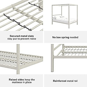 DHP Modern Metal Canopy Platform Bed with Minimalist Headboard and Four Poster Design, Underbed Storage Space, No Box Spring Needed, Full, White